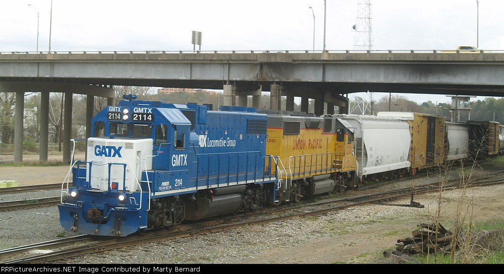 GMTX 2114 (ex-UP 742) and UP 1201 Drill Cars at the UP's Riverside Yard
